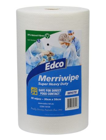 SUPER HEAVY DUTY ##WHITE## WIPE ROLL EDCO “MERRIWIPE” 90 PERFORATED ...